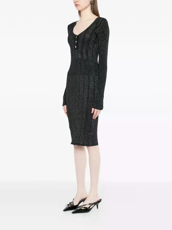 Versace Ribbed Knit Midi Dress With Medusa Buttons