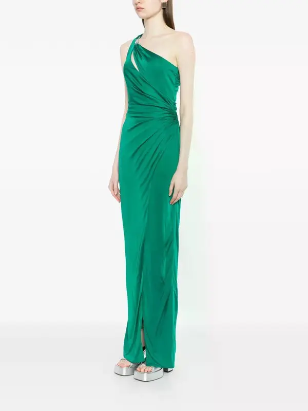 Versace One-shoulder Draped Gown With Medusa '95 Hardware - Green