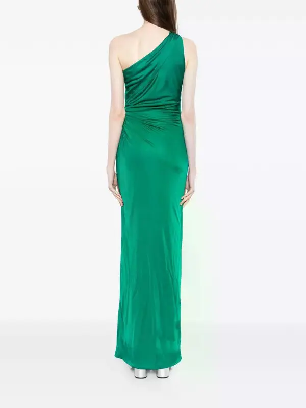 Versace One-shoulder Draped Gown With Medusa '95 Hardware - Green