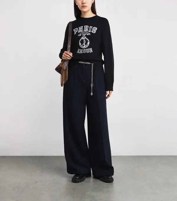 Maje Bouclé Wide-leg Trousers With Chain