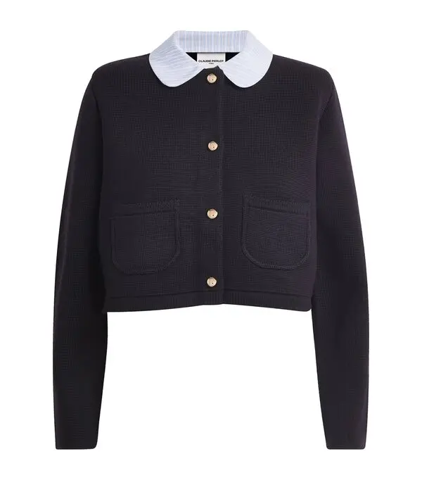 Claudie Pierlot Cropped Knitted Cardigan With Detachable Collar - Blue