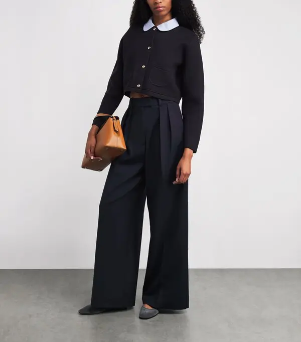 Claudie Pierlot Cropped Knitted Cardigan With Detachable Collar - Blue
