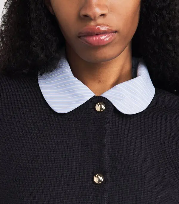 Claudie Pierlot Cropped Knitted Cardigan With Detachable Collar - Blue