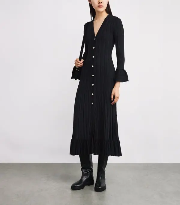 black knitted wrap dress Black Ribbed Knit Wrap Dress