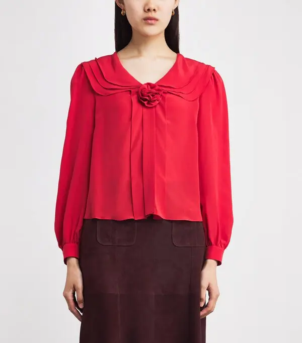 Rixo Silk Floral-appliqué Blouse - Red