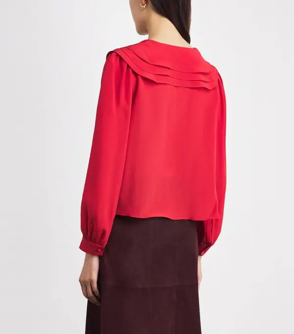 Rixo Silk Floral-appliqué Blouse - Red