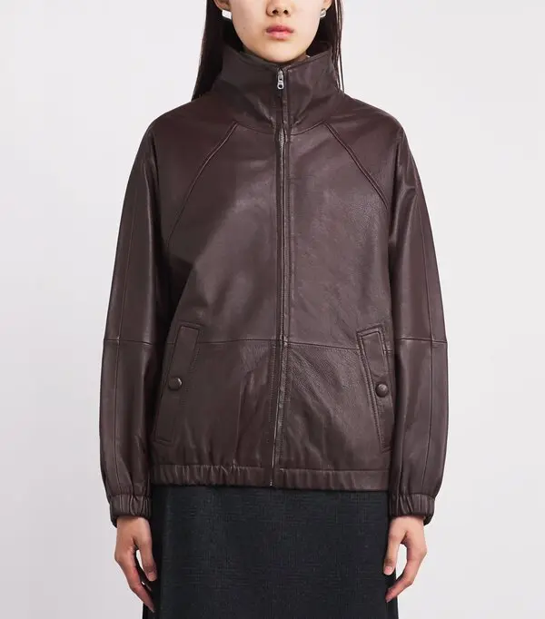 Sandro Raglan-sleeve Leather Jacket - Brown