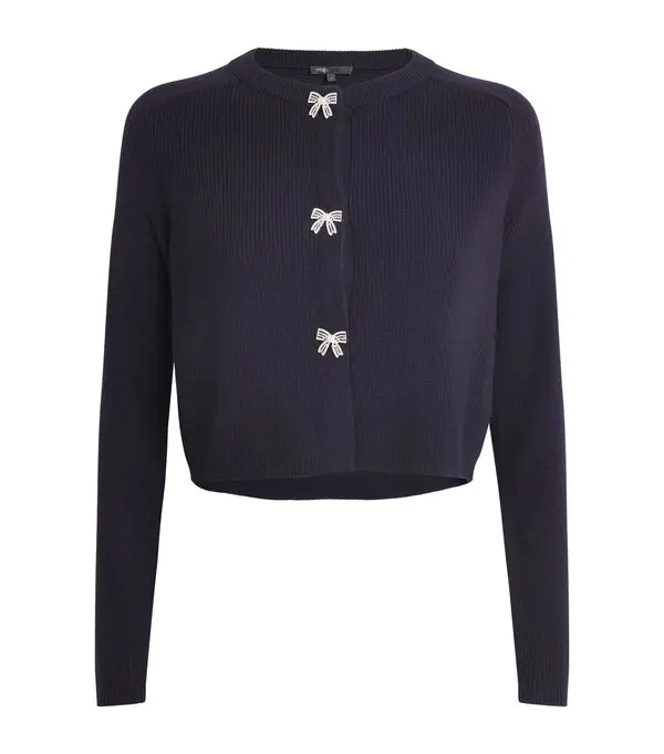 Maje Wool Rib-knit Bow Cardigan - Blue