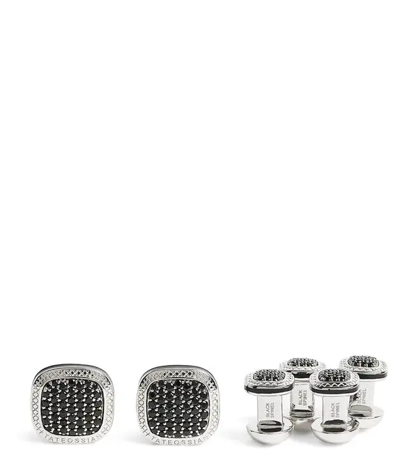 Tateossian Sterling Silver Signature Cufflinks And Dress Shirt Studs - Black