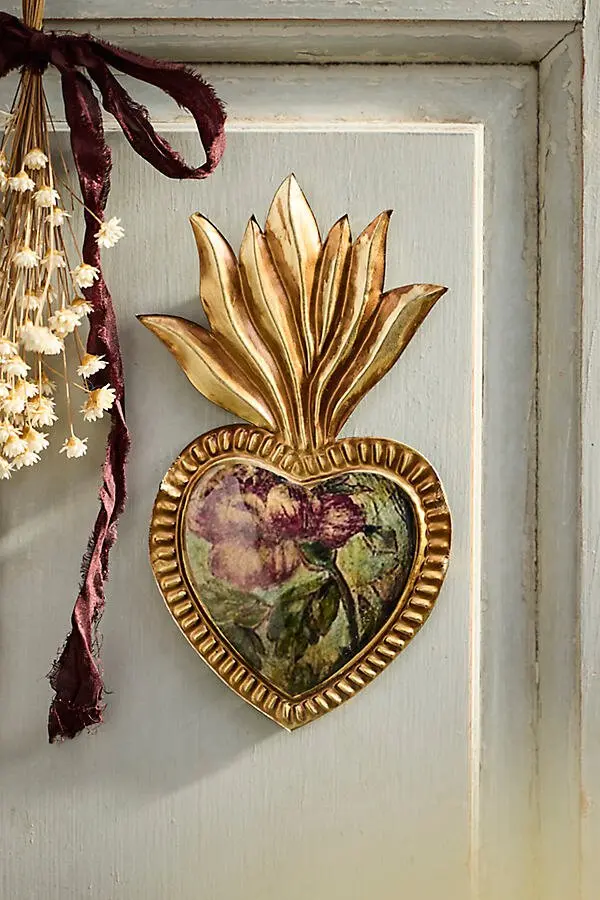 TERRAIN Enameled Floral Heart Medallion Ornament - Moss