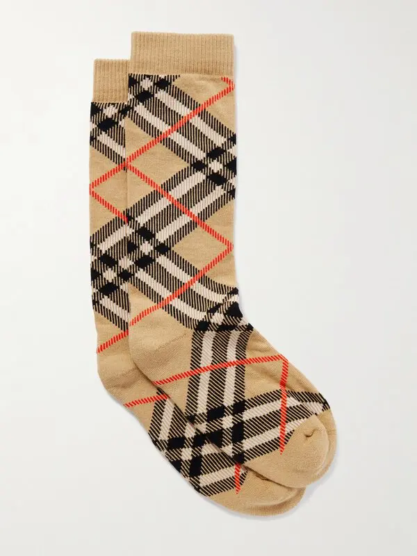 Burberry Checked Cotton-blend Socks - Neutrals