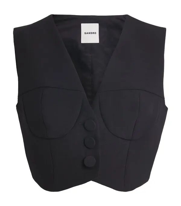 Sandro Cropped Sleeveless Corset Top - Black