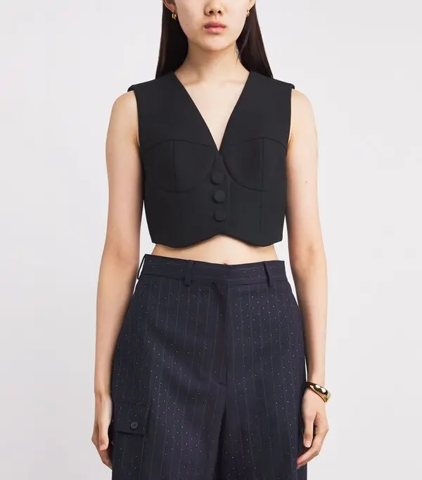 Sandro Cropped Sleeveless Corset Top - Black
