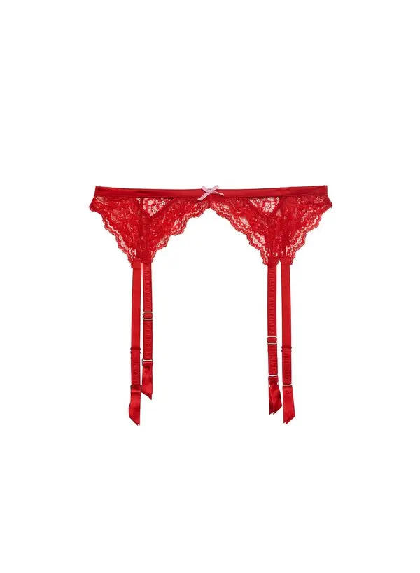Fleur Du Mal Bianca Lace Garter Belt - Rouge