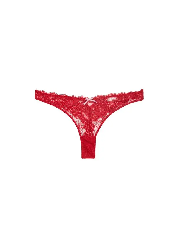 Fleur Du Mal Bianca Lace Thong - Rouge