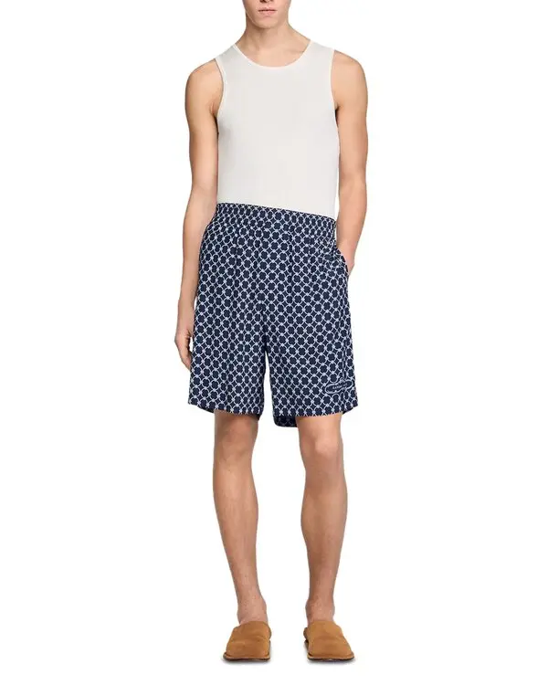 Sandro Printed Floaty Shorts - Navy Blue