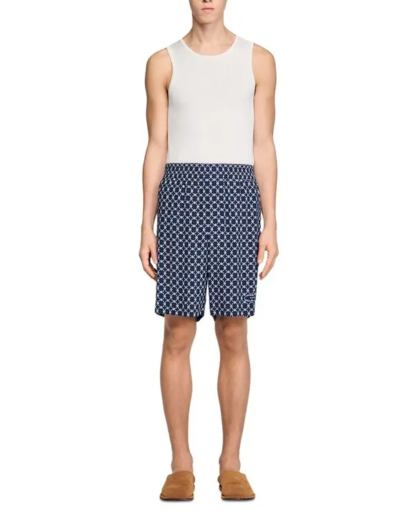 Sandro Printed Floaty Shorts - Navy Blue
