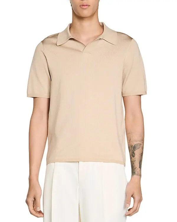 Sandro Pablo Short Sleeve V Neck Polo Shirt - Beige