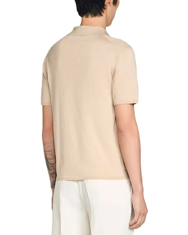 Sandro Pablo Short Sleeve V Neck Polo Shirt - Beige