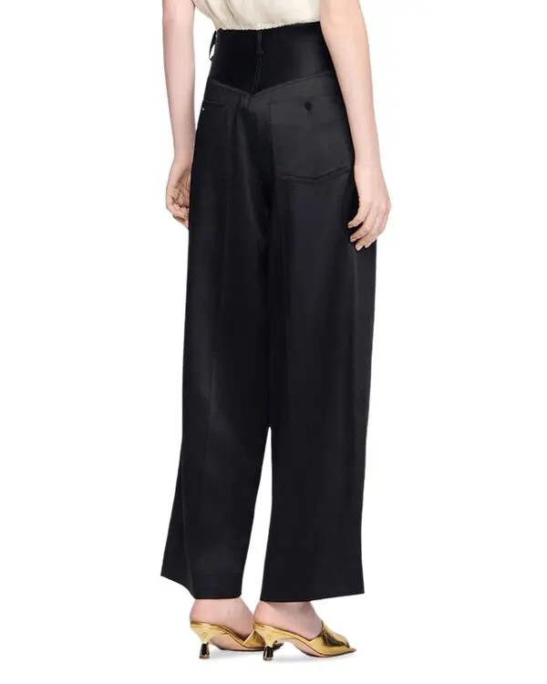 Sandro Satin Effect Wide Leg Trousers - Black