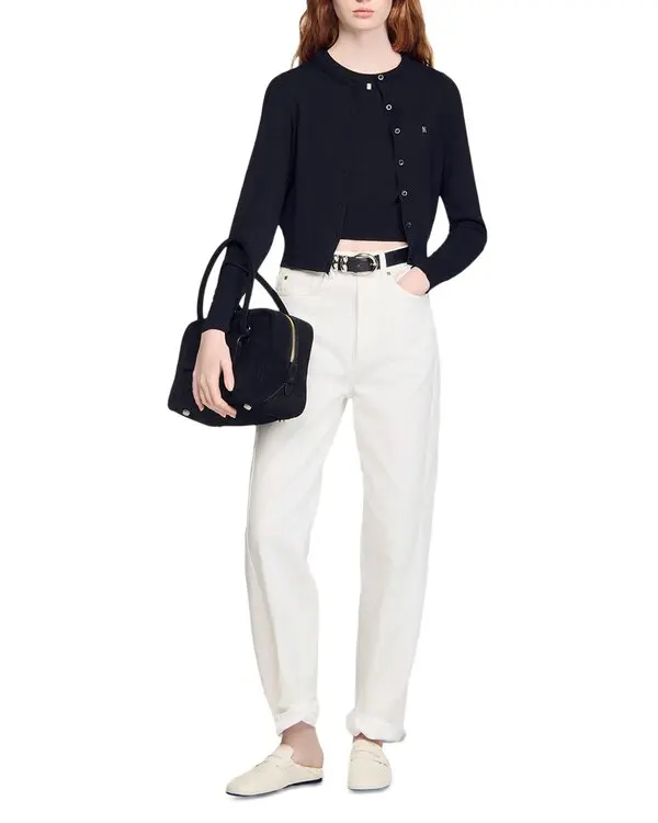 Sandro Round Neck Cropped Cardigan Sweater