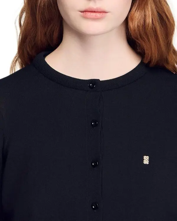 Sandro Round Neck Cropped Cardigan Sweater