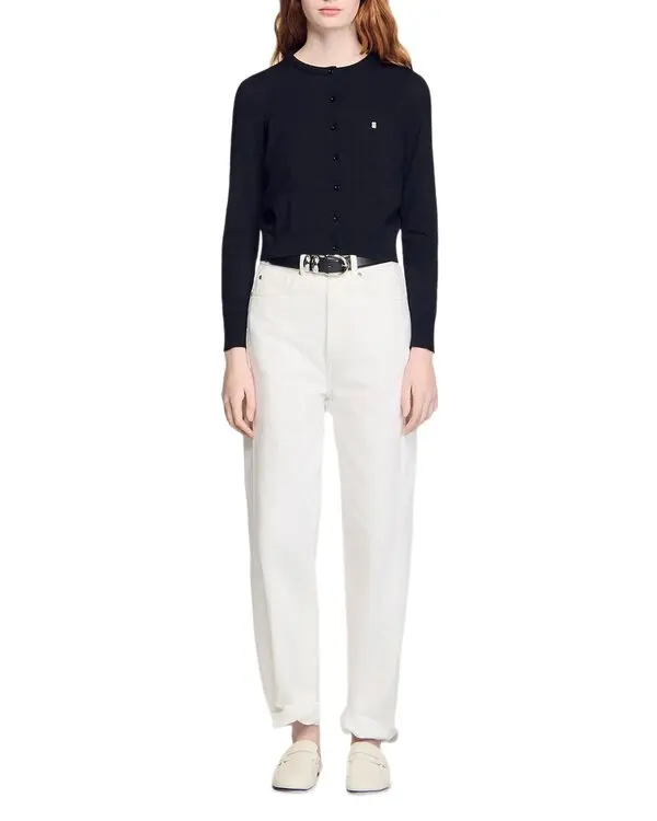 Sandro Round Neck Cropped Cardigan Sweater