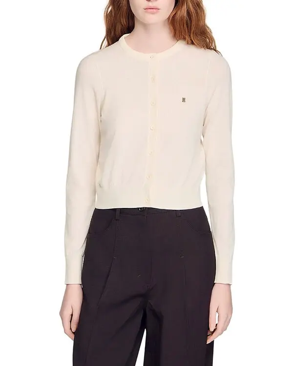 Sandro Round Neck Cropped Cardigan Sweater - Ecru