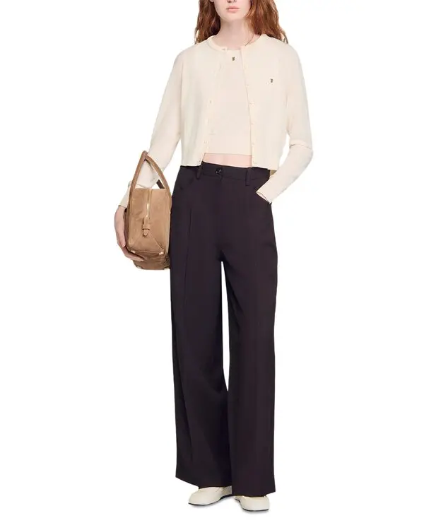 Sandro Round Neck Cropped Cardigan Sweater - Ecru