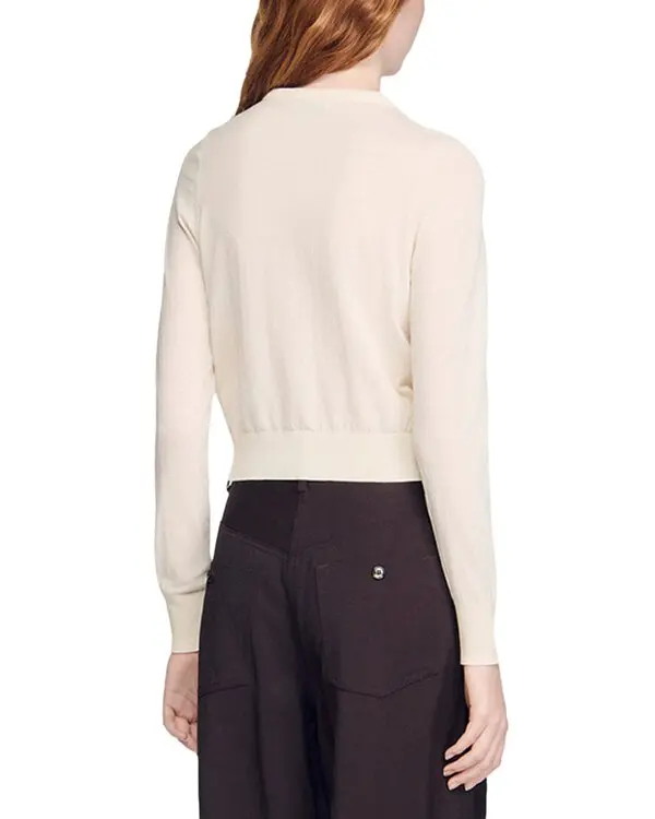 Sandro Round Neck Cropped Cardigan Sweater - Ecru