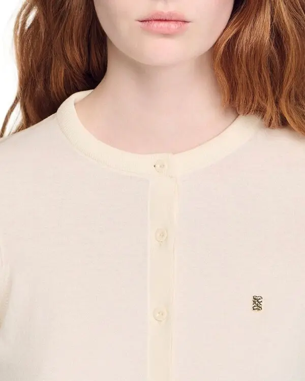 Sandro Round Neck Cropped Cardigan Sweater - Ecru