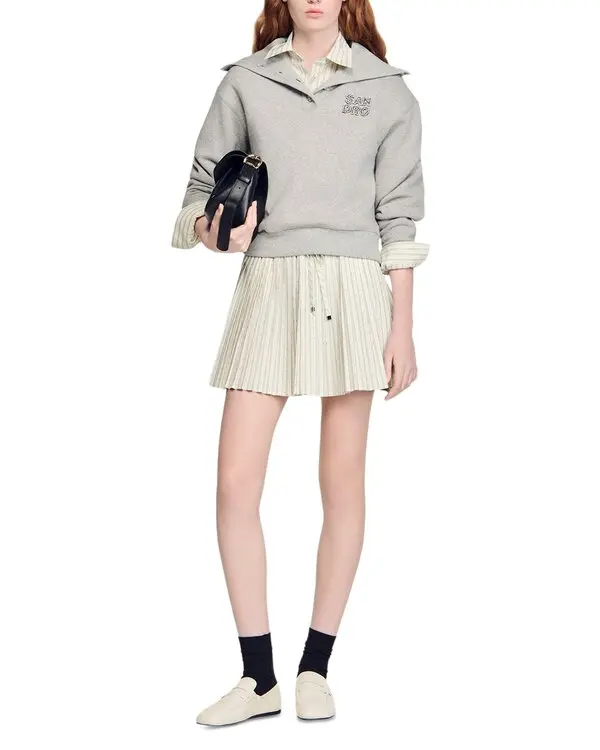 Sandro Short Rhinestone Striped Skirt - Ecru