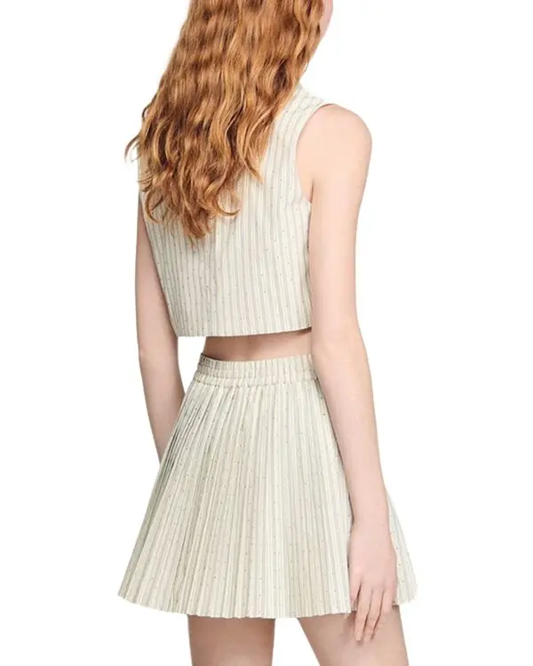 Sandro Short Rhinestone Striped Skirt - Ecru