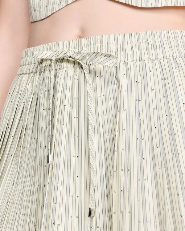 Sandro Short Rhinestone Striped Skirt - Ecru