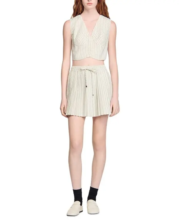 Sandro Short Rhinestone Striped Skirt - Ecru