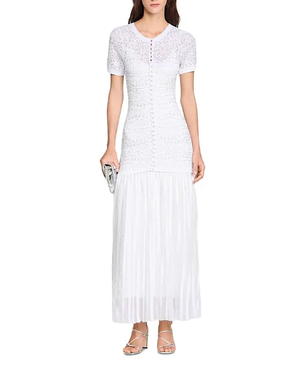 Sandro Beaded Knit Maxi Dress - White