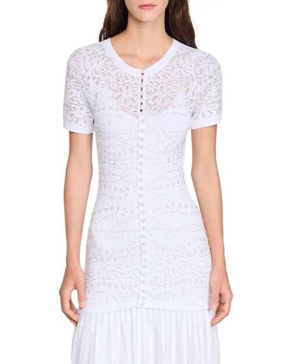 Sandro Beaded Knit Maxi Dress - White