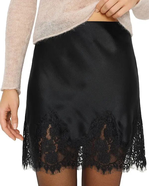 REFORMATION Carolina Silk Mini Skirt With Lace Trim - Black
