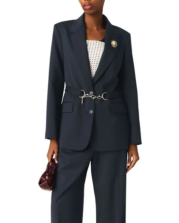 Maje Vissila Striped Belted Jacket