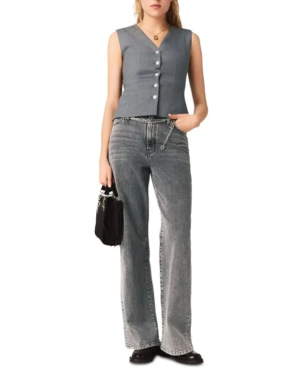 Maje Sleeveless Jewel Button Tailored Jacket