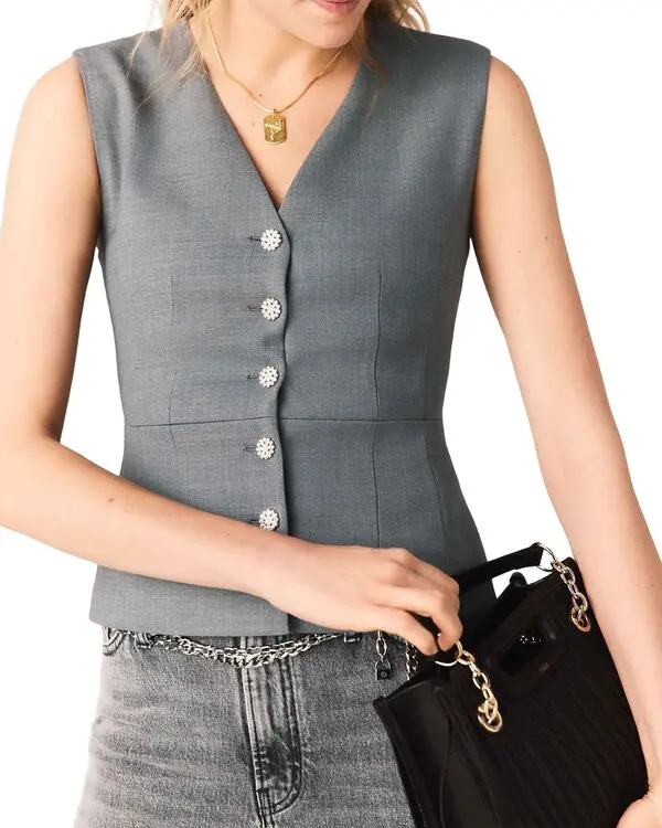 Maje Sleeveless Jewel Button Tailored Jacket