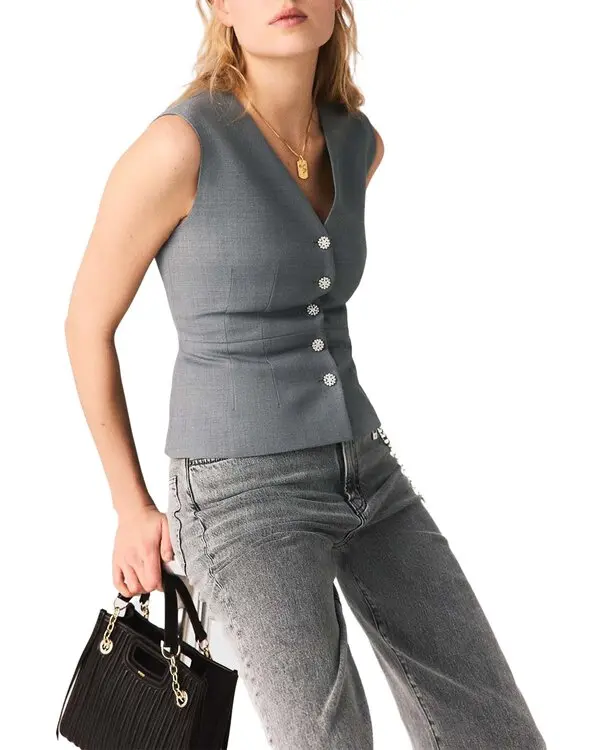 Maje Sleeveless Jewel Button Tailored Jacket