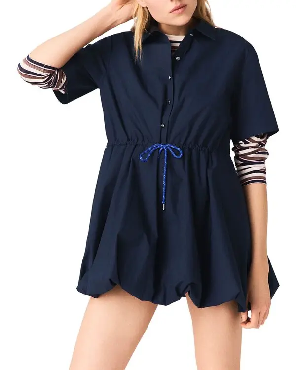 Maje Short Bubble Shirtdress - Navy