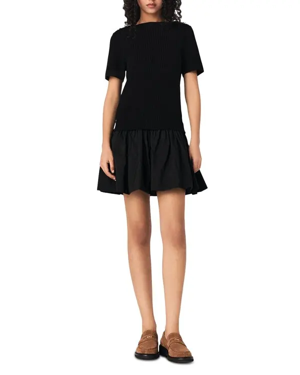 Maje Short Knit Taffeta Dress