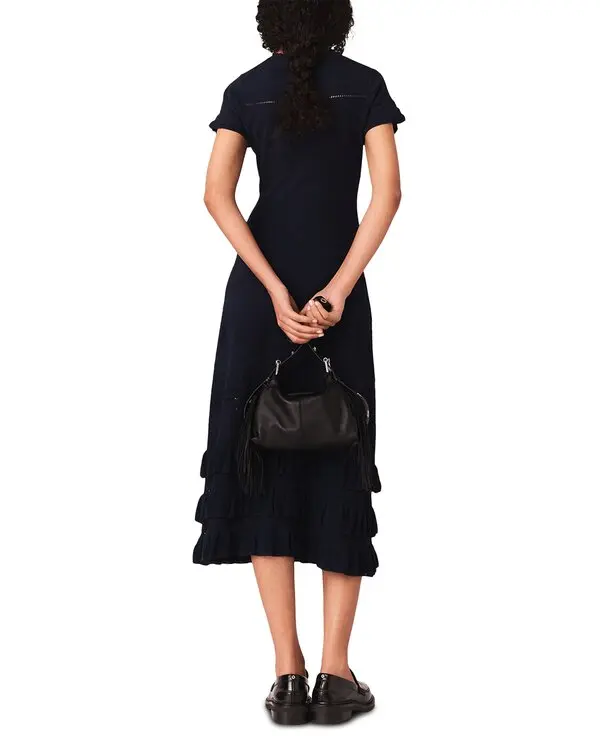 Maje Ruliana Textured Pointelle Midi Dress - Navy