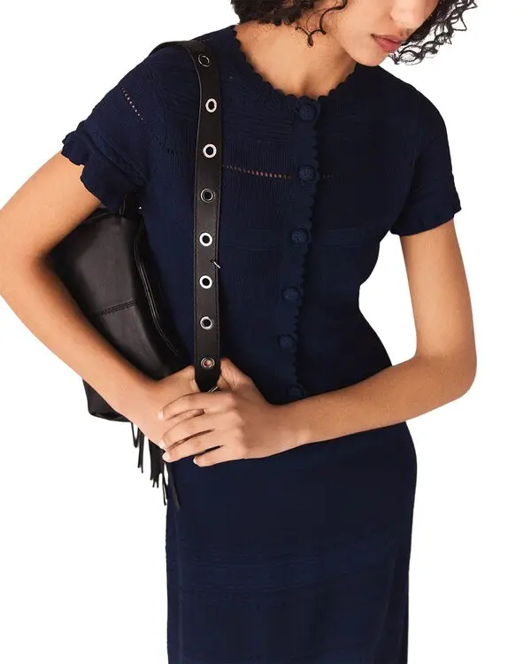 Maje Ruliana Textured Pointelle Midi Dress - Navy