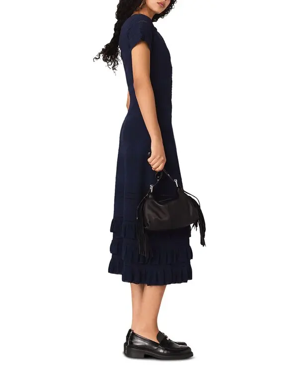 Maje Ruliana Textured Pointelle Midi Dress - Navy