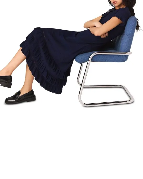 Maje Ruliana Textured Pointelle Midi Dress - Navy