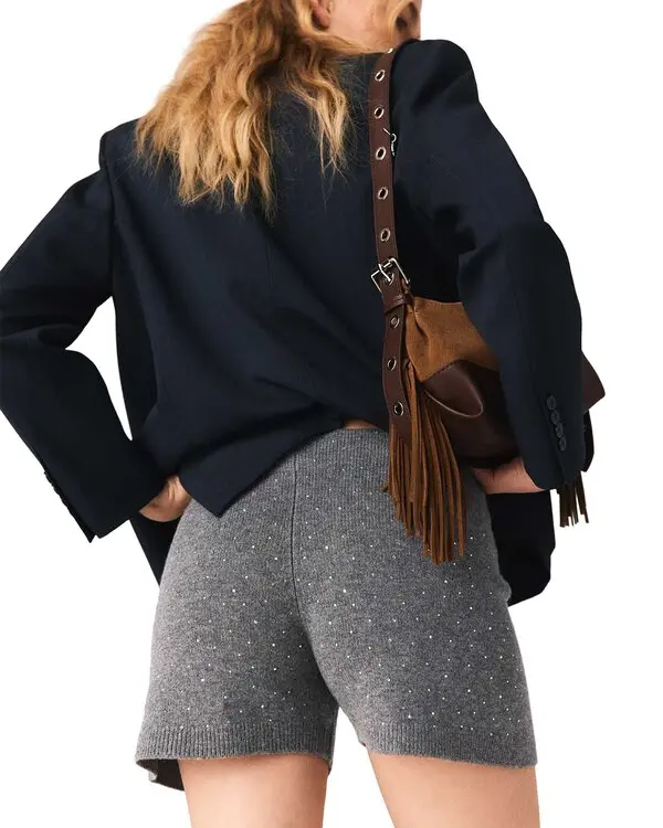 Maje Rhinestone Embellished Knit Shorts