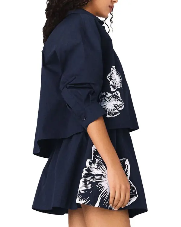 Maje Floral Print Cropped Shirt - Navy